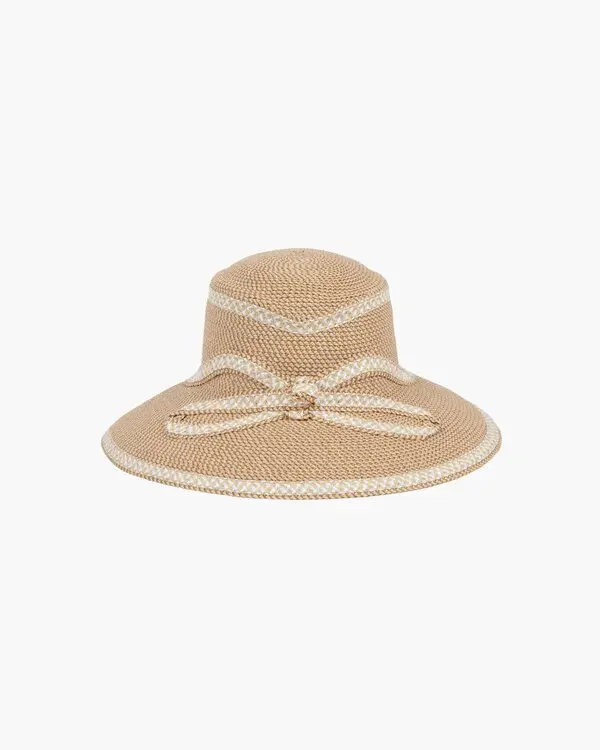 Eric Javits Squishee Straw Sun Visor With Bow Detail - Peanut Mix