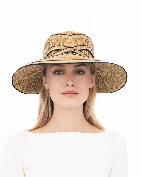 Eric Javits Squishee Straw Sun Visor With Bow Detail - Peanut Mix