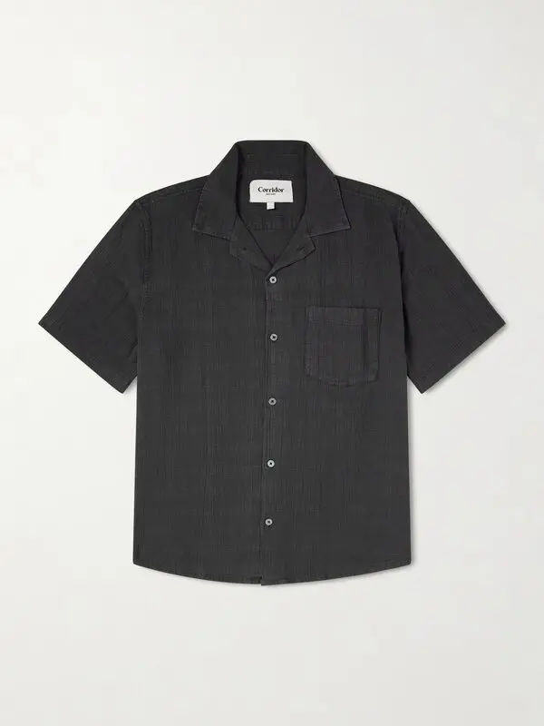 CORRIDOR Convertible-collar Checked Cotton Shirt - Black