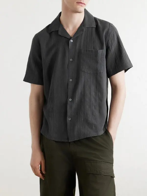 CORRIDOR Convertible-collar Checked Cotton Shirt - Black