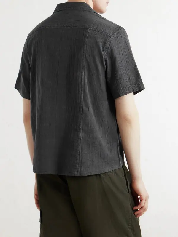 CORRIDOR Convertible-collar Checked Cotton Shirt - Black