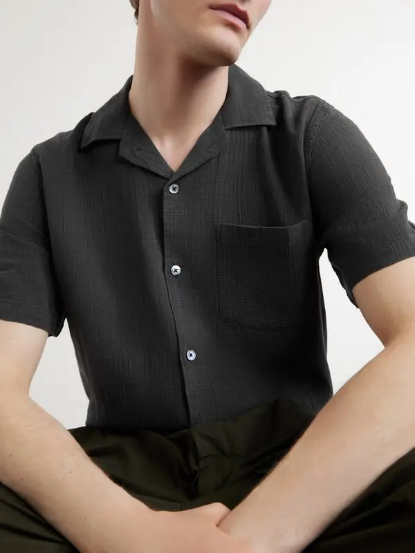 CORRIDOR Convertible-collar Checked Cotton Shirt - Black