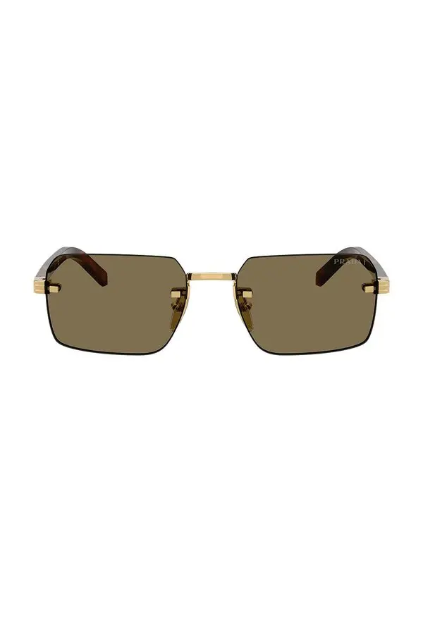 Prada Rectangular Sunglasses In Metallic - Gold