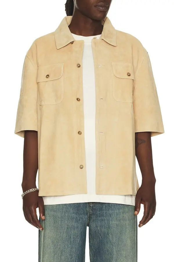 FOUND Suede Short Sleeve Camp Shirt