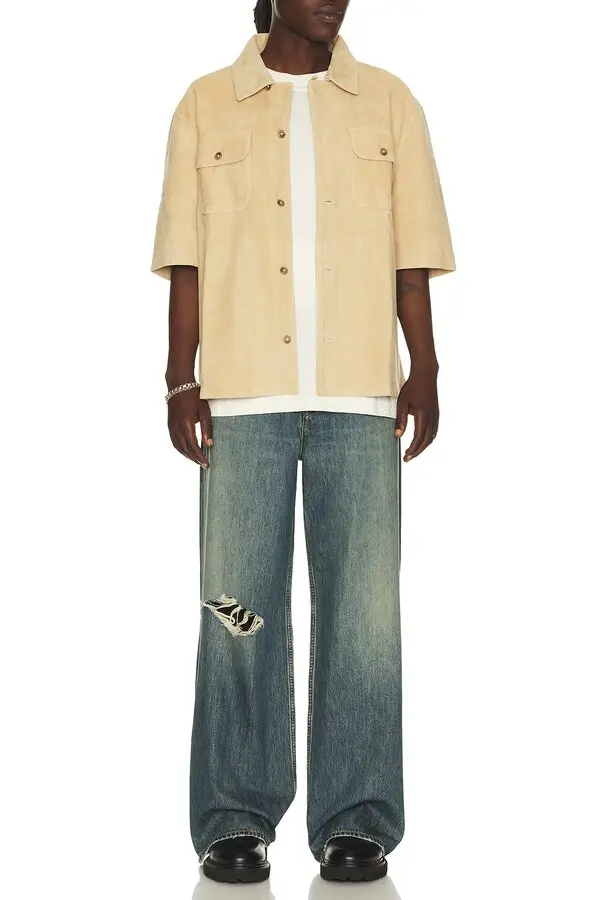 FOUND Suede Short Sleeve Camp Shirt