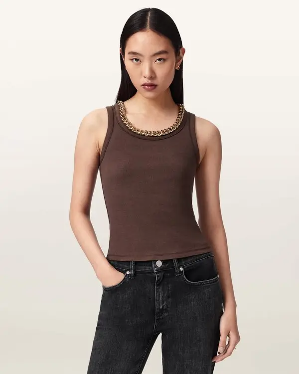 ALLSAINTS Lucy Sleeveless Ribbed Tank - Brown