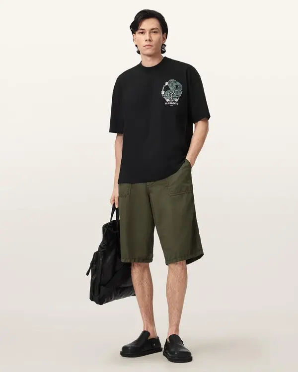 ALLSAINTS Relaxed Fit Linen Blend Shorts - Green