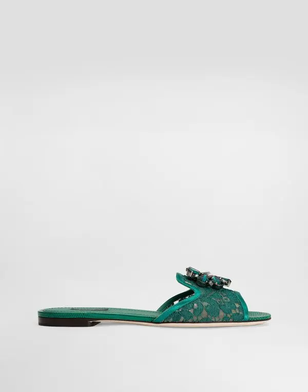 Dolce & Gabbana Lace Slippers With Crystals - Green