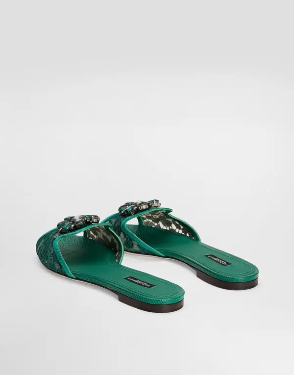 Dolce & Gabbana Lace Slippers With Crystals - Green