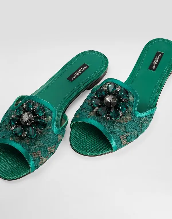 Dolce & Gabbana Lace Slippers With Crystals - Green