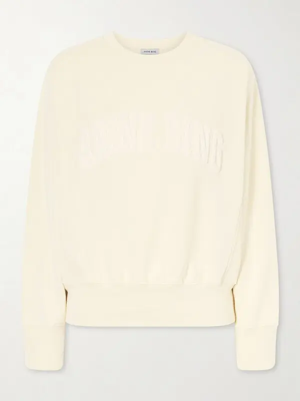 ANINE BING Appliquéd Cotton-fleece Sweatshirt - Neutrals