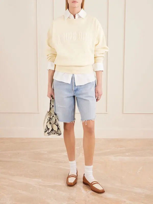 ANINE BING Appliquéd Cotton-fleece Sweatshirt - Neutrals