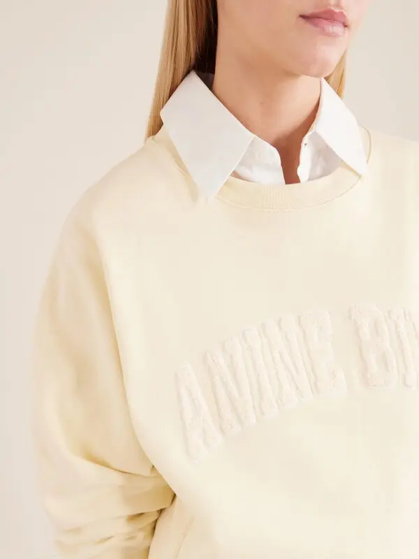 ANINE BING Appliquéd Cotton-fleece Sweatshirt - Neutrals
