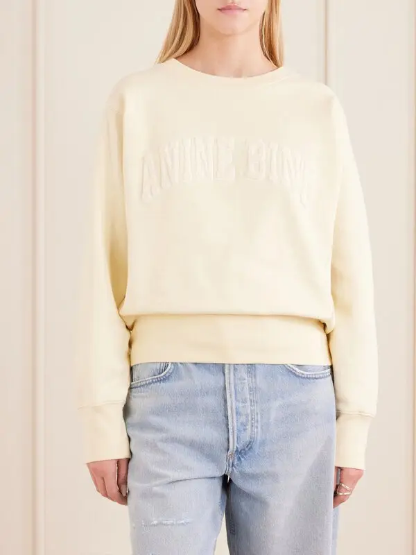 ANINE BING Appliquéd Cotton-fleece Sweatshirt - Neutrals