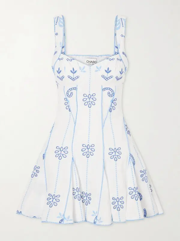 Charo Ruiz Ibiza Arissa Broderie Anglaise Mini Dress - Blue