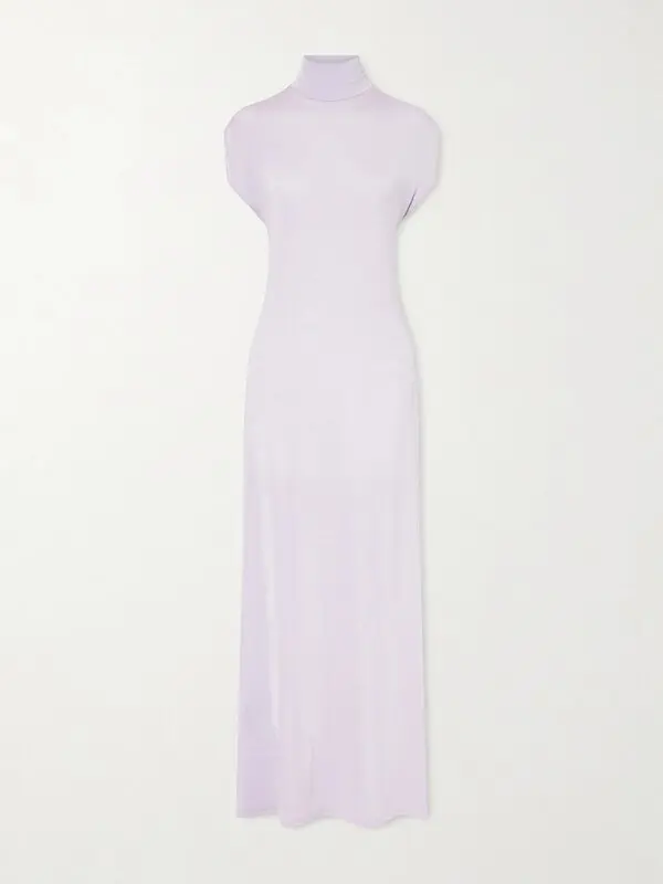 COLLEEN ALLEN Open-back Jersey Turtleneck Gown - Purple