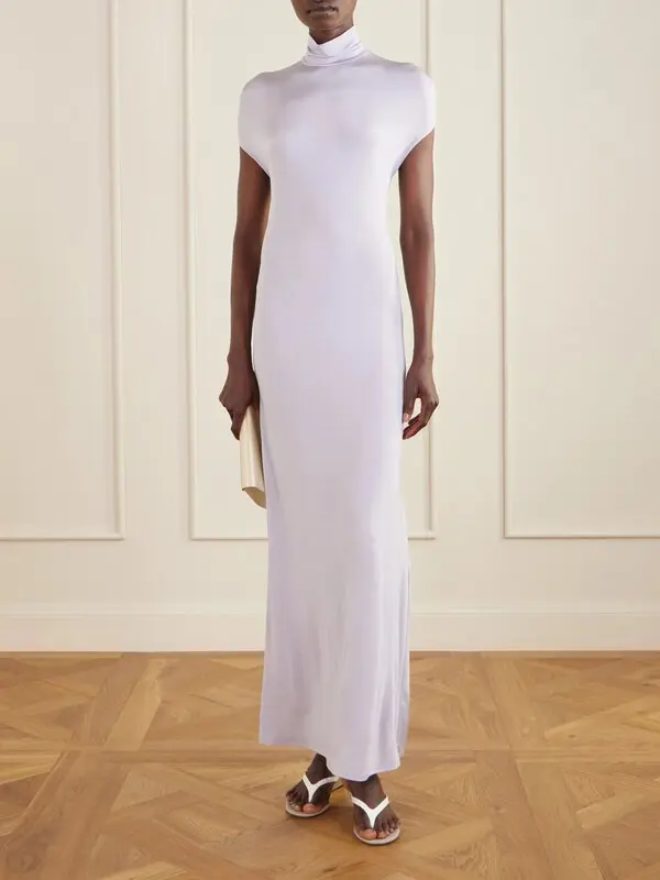 COLLEEN ALLEN Open-back Jersey Turtleneck Gown - Purple