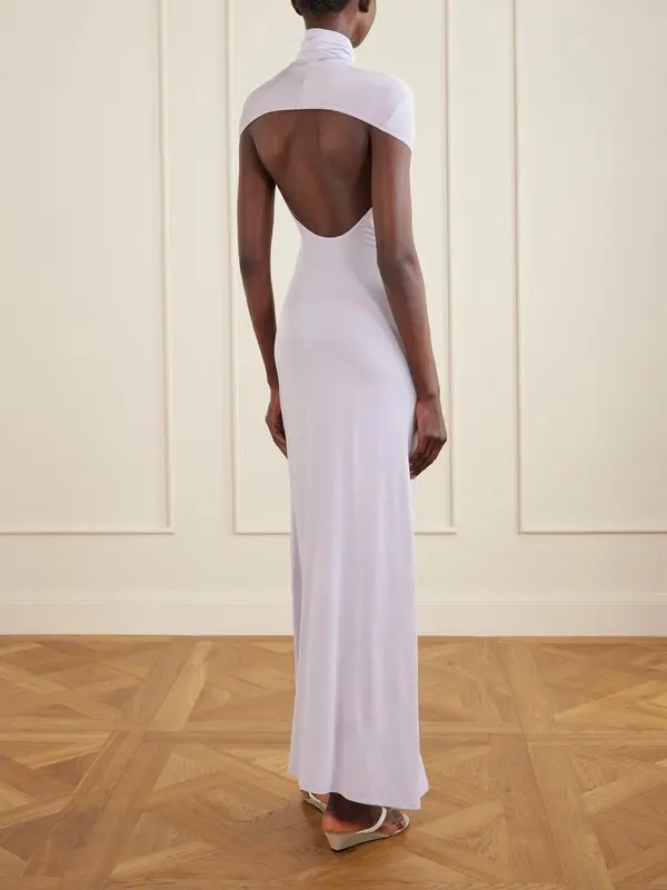 COLLEEN ALLEN Open-back Jersey Turtleneck Gown - Purple