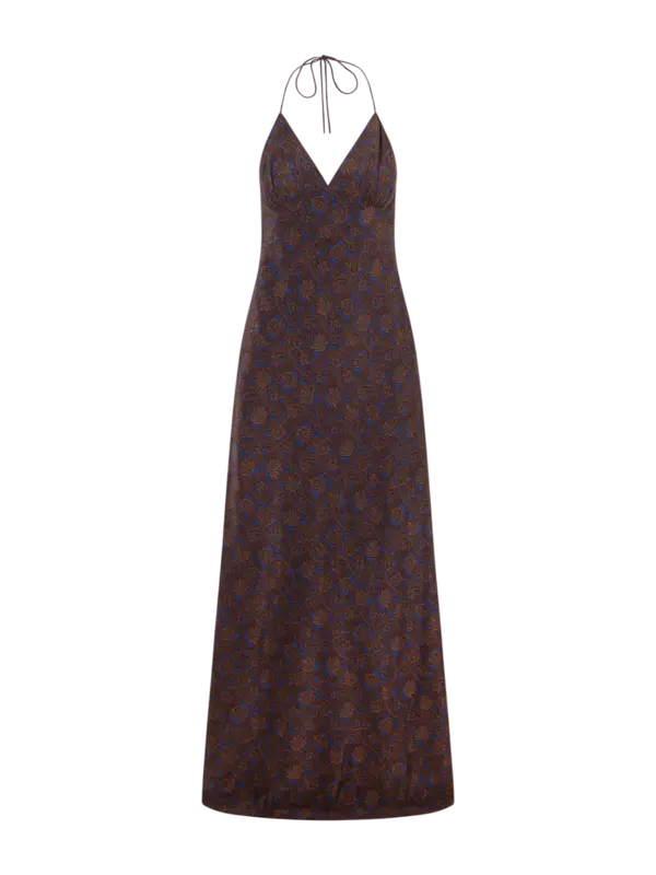 Matteau Printed Silk-crepe De Chine Halterneck Maxi Dress - Brown