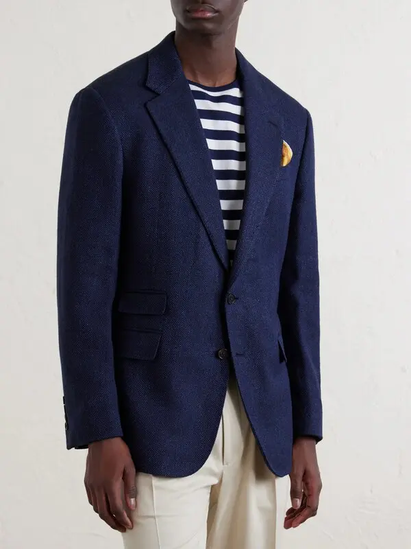 Ralph Lauren Purple Label Herringbone Cotton, Silk And Linen-blend Blazer