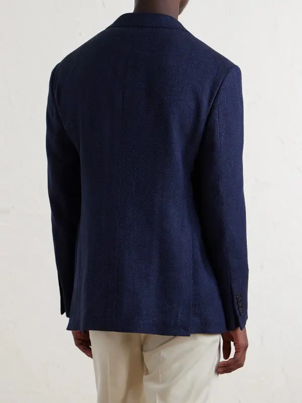 Ralph Lauren Purple Label Herringbone Cotton, Silk And Linen-blend Blazer