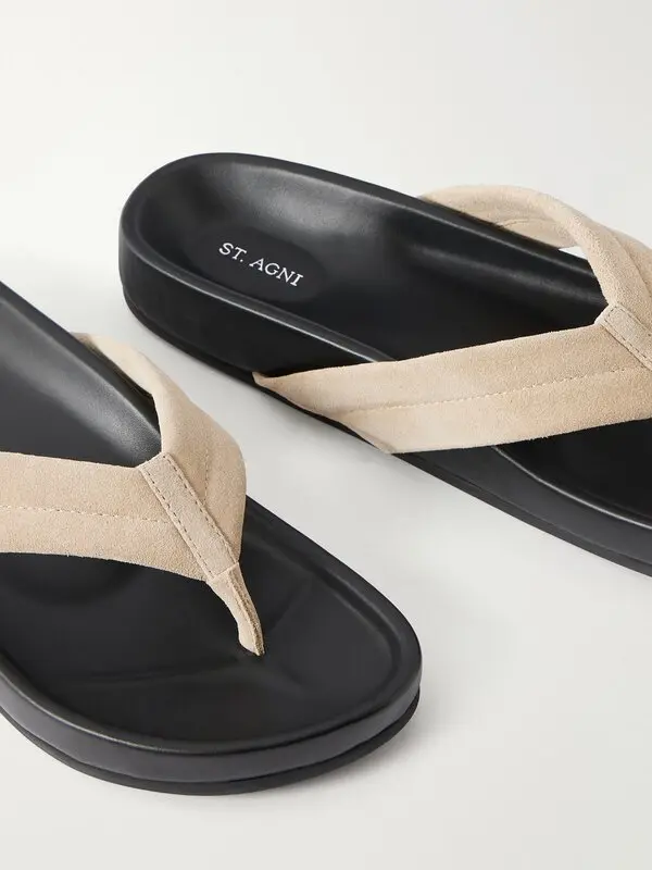 ST. AGNI Suede Platform Thong Sandals - Neutrals
