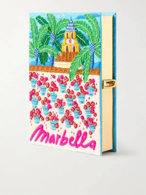 OLYMPIA LE-TAN Marbella Appliquéd Embroidered Canvas Clutch - Multi
