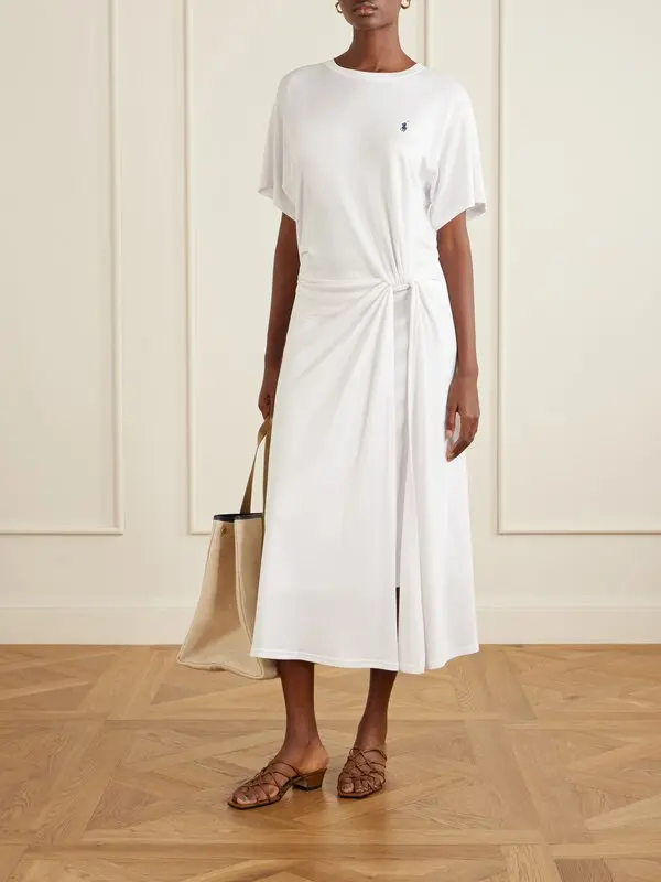Polo Ralph Lauren Gathered Jersey Maxi Dress - White | Editorialist