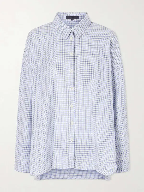 Tibi Checked Lyocell And Cotton-blend Shirt - Blue