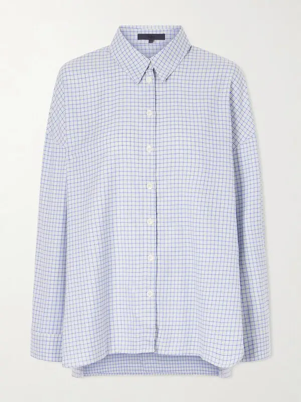 Tibi Checked Lyocell And Cotton-blend Shirt - Blue