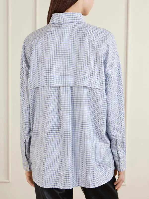 Tibi Checked Lyocell And Cotton-blend Shirt - Blue