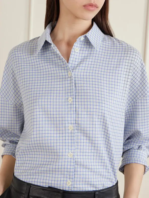 Tibi Checked Lyocell And Cotton-blend Shirt - Blue