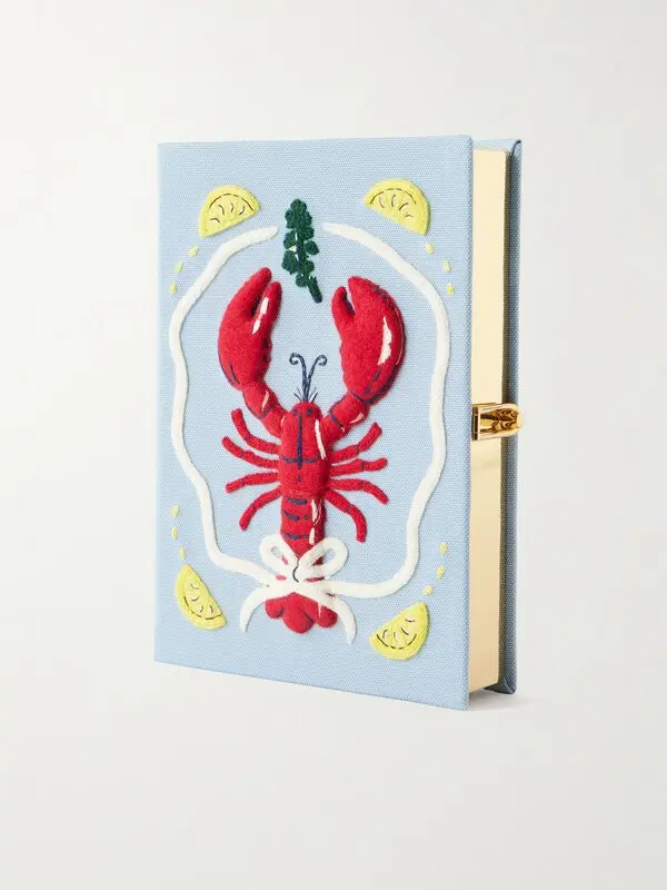 OLYMPIA LE-TAN Lobster Appliquéd Embroidered Canvas Clutch - Blue