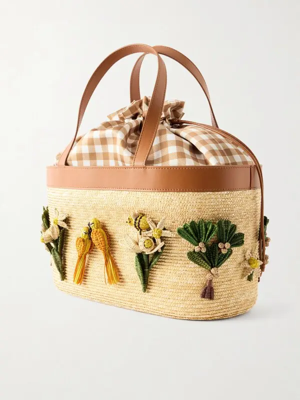 AQUAZZURA Birdsong Appliquéd Raffia Tote