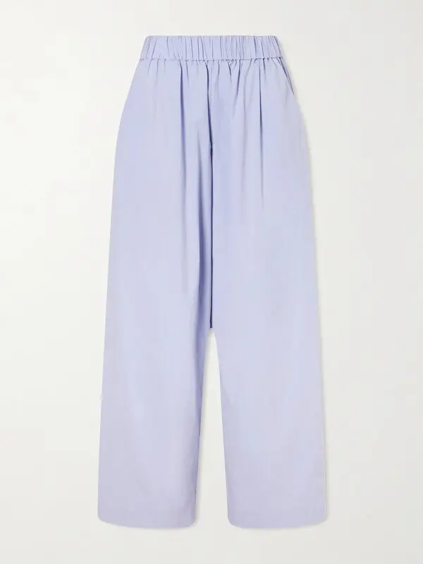ST. AGNI Everyday Cotton-blend Poplin Wide-leg Pants - Blue