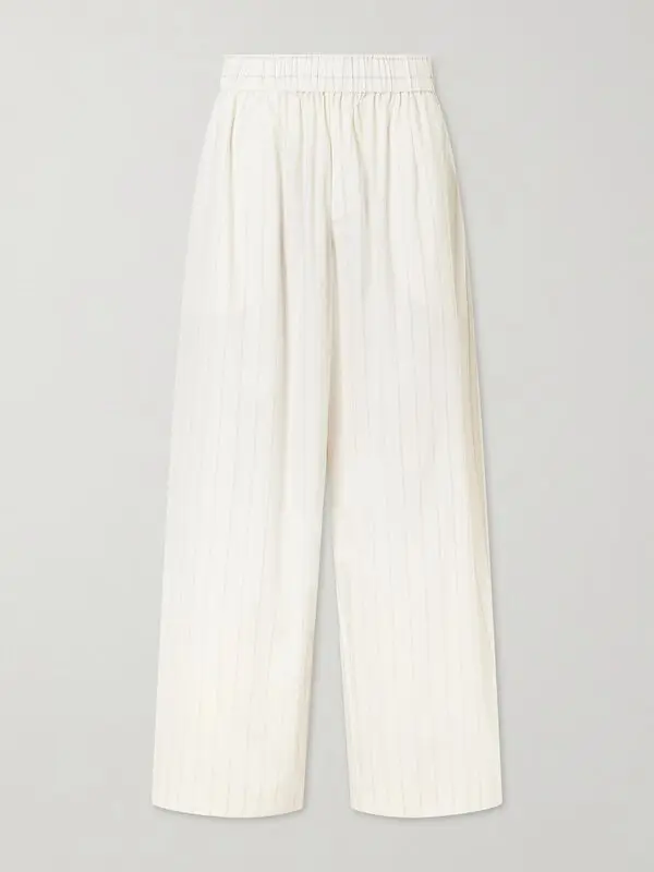 ST. AGNI Striped Cotton-blend Poplin Wide-leg Trousers - Neutrals