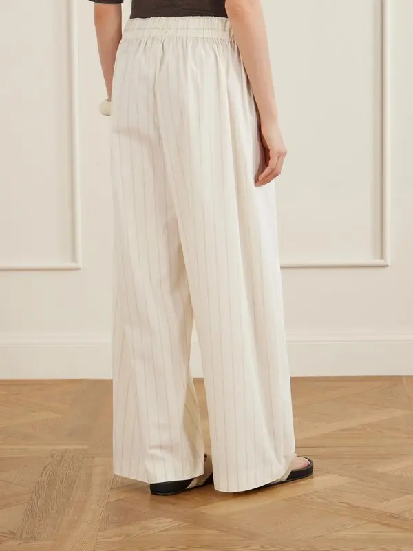 ST. AGNI Striped Cotton-blend Poplin Wide-leg Trousers - Neutrals