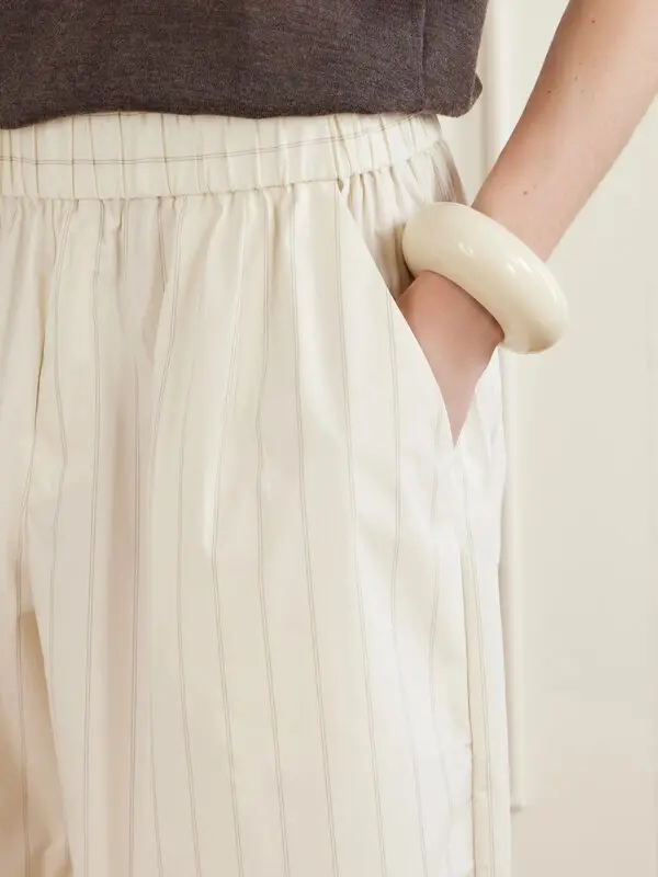 ST. AGNI Striped Cotton-blend Poplin Wide-leg Trousers - Neutrals