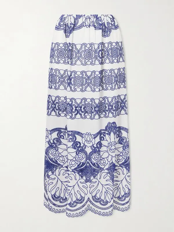 Borgo De Nor Belan Scalloped Broderie Anglaise Maxi Skirt - Blue