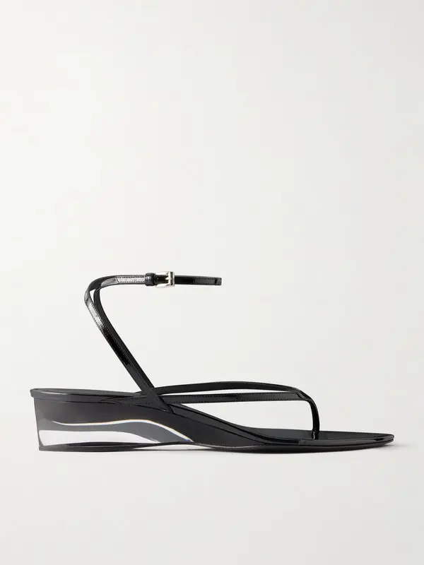 Alaïa Tong 30 Patent-leather Wedge Sandals - Black
