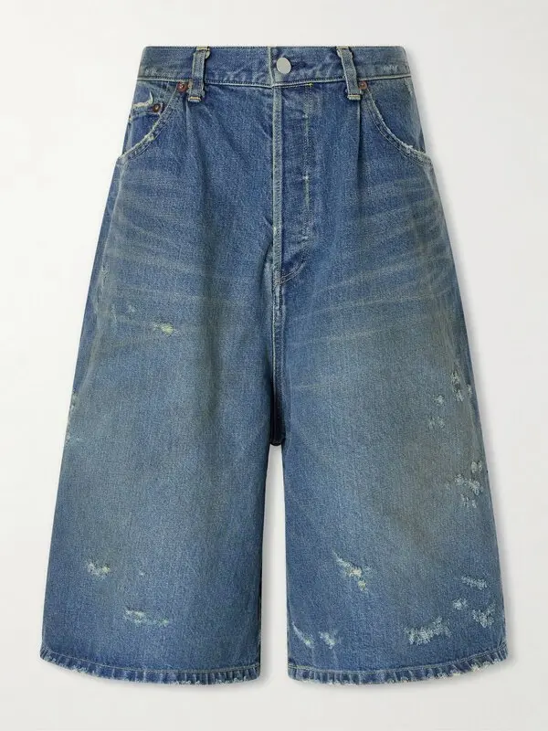 SSSTEIN Distressed Knee-length Denim Shorts