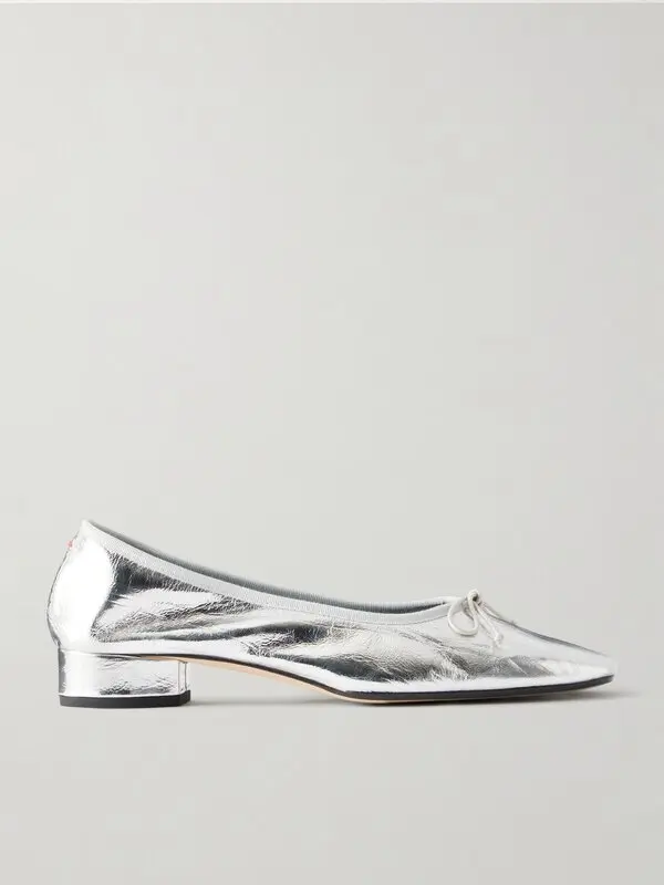 AeydĒ Onda Bow-detailed Crinkled Metallic Leather Pumps - Silver