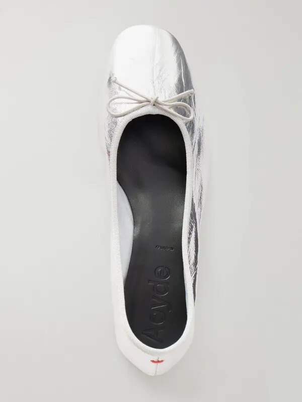 AeydĒ Onda Bow-detailed Crinkled Metallic Leather Pumps - Silver