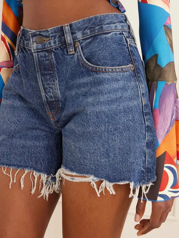 FRAME Mid Rise Denim Shorts With Raw Edge Hem