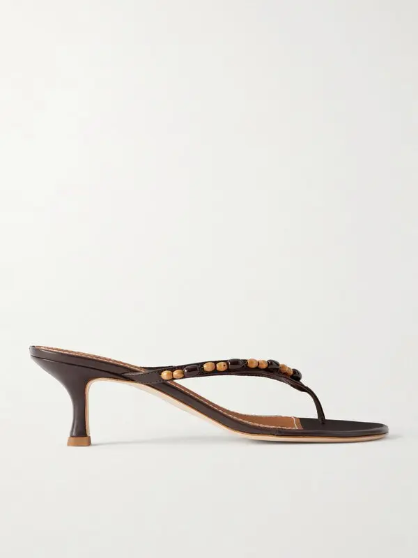 Staud Freja Bead-embellished Thong Sandals - Brown