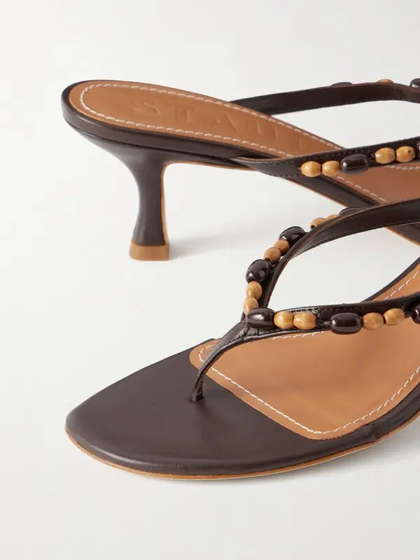 Staud Freja Bead-embellished Thong Sandals - Brown