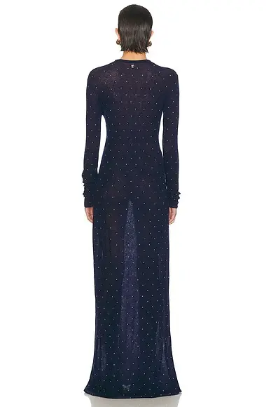 Rabanne Studded Long Sleeve Maxi Dress - Navy