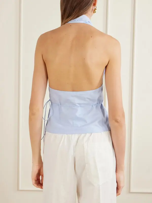 ST. AGNI Organic Cotton-poplin Wrap Top - Blue