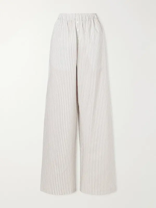RÓHE Striped Silk And Cotton-blend Wide-leg Pants - White