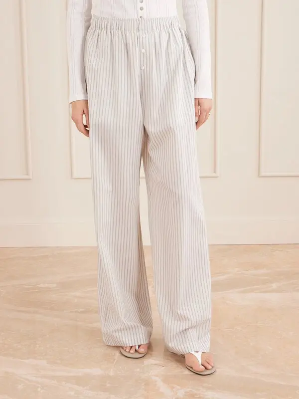 RÓHE Striped Silk And Cotton-blend Wide-leg Pants - White